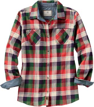 Legendary Whitetails Cottage Escape Flanell-Kleidung f&uuml;r Damen, Lang&auml;rmelig, Kariert und Einfarbig, Tailliert, Knopfleiste, Alpine Mountain Plaid, X-Gro&szlig;