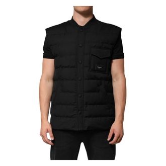 Dolce & Gabbana Schwarze &auml;rmellose Parka Logo Plaque Jacke - - Jackets - Herren - Schwarzk - M