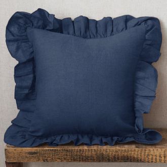 Insun 2er Set Kissenbezug Leinen Kissenh&uuml;lle Dekokissen Sofakissen Couchkissen Zierkissenbezug mit R&uuml;sche Grau Blau 40 x 40 cm