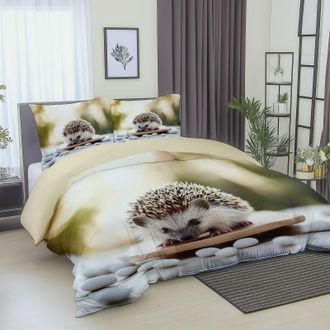 Generic Bettwäsche 155 x 220 cm, Igel Niedlich Tier Muster Bettbezug aus Mikrofaser, Creme Bettwäsche-Sets mit Reißverschluss Geeignet für Kinder und Erwachse