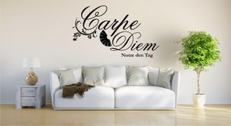 Indigos UG Wandtattoo Wohnzimmer - Wandaufkleber Carpe Diem - Genie&szlig;e den Tag - 90x57cm schwarz E933 - Aufkleber Kinderzimmer Schlafzimmer K&uuml;che Badezimmer B&uuml;ro 