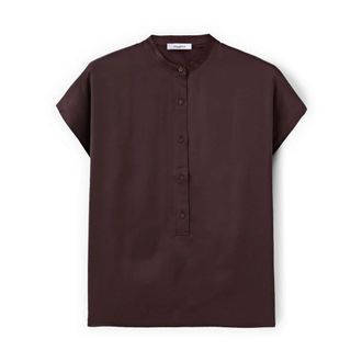 Motivi Satin-T-Shirt mit Henley-Ausschnitt - - Blouses & Shirts - Damen - Braun - XS