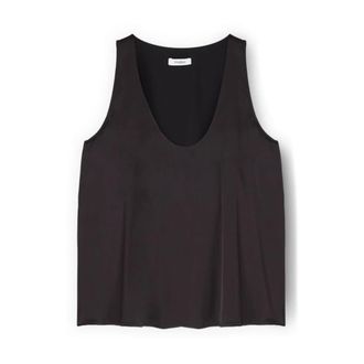 Motivi Top en satin de viscose avec d&eacute;collet&eacute; profond - Femme - Tops - Noir - Taille: 46 FR