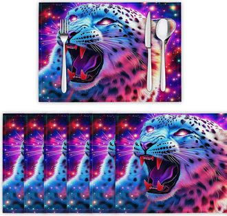 Generic Platzset Neon Leopard Horror Tiere,Tischsets Abwaschbar 8 er Set,Platzdeckchen PVC rutschfest Hitzebeständig,Tisch-Matten für Esstisch Antifouling und