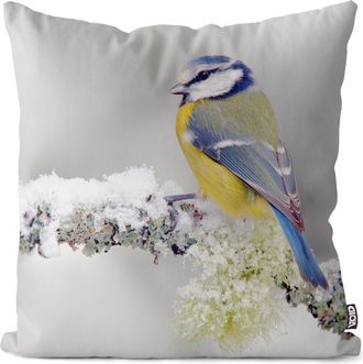 Void Watches Blaumeise Winter Vogel Kissenbezug Kissenhülle Polyester Weihnachten Deko Winter Outdoor Dekoration, Kissen Größe:50 x 50 cm