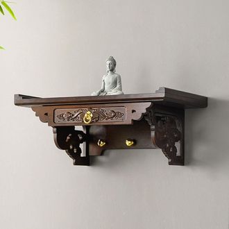 Generic Buddhistisches Schreinregal, Wandmontierter Altartisch Aus Bambus Mit Ausziehbarer Opferschale Und Haken, Organizer for R&auml;ucherst&auml;bchen Und Ritualgege