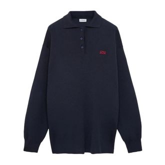 Loewe Polo-Pullover aus Kaschmir-Seiden-Mix - - Tops - Damen - Blau - S