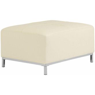 Beliani Ottomane Hellbeige Echtleder Gesteppt Rechteckig 71x95 cm mit Silbernen Metallbeinen Modernes Design Wohnzimmer Sitzhocker Lederhocker Pouf