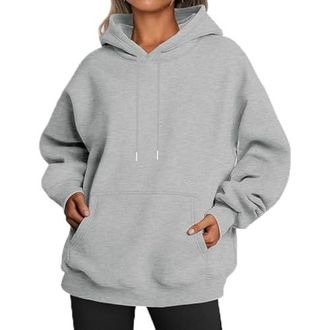Generic Chandail &agrave; capuche surdimensionn&eacute; pour femme, pull d&eacute;contract&eacute; surdimensionn&eacute; avec poche kangourou et cordon de serrage, gris clair, XXL