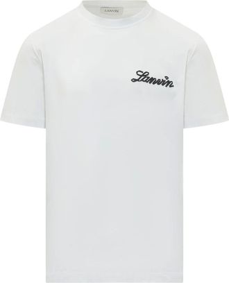 Lanvin Homme, Tops, Blanc, Taille: XS T-shirt en coton brod&eacute;