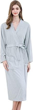 Generic Peignoir de bain en tissu &eacute;ponge pour femme - Couleur pure - Chaud - Avec ceinture et poches - Confortable et doux - Col en V - Pour lhiver, a, XL
