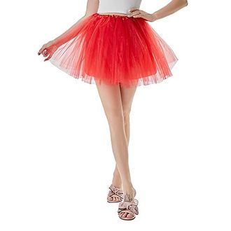 Generic Jupe en tulle pour femme, jupe tutu 4 couches, jupes multicolores d&eacute;contract&eacute;es, jupes courtes bouffantes taille haute couleur unie en maille, jupe l&eacute;