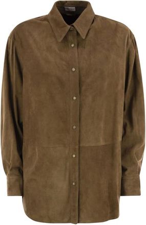 Brunello Cucinelli Femme, Blouses et Chemises, Brun, Taille: 34 FR Chemise boutonn&eacute;e en daim