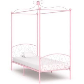 vidaXL Cadre de lit &agrave; baldaquin sans matelas rose m&eacute;tal 100x200 cm vidaXL