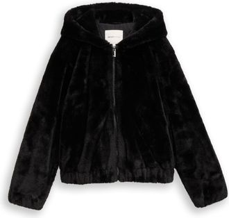 Tom Tailor Damen 1049116 Kunstfelljacke mit Kapuze, 14482-Deep Black, XXL