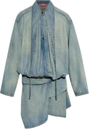 Diesel Femme, Robes, Bleu, Taille: 38 FR Robe Denim Drap&eacute;e