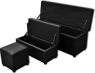 vidaXL Set de banc de rangement en simili cuir Noir Vidaxl