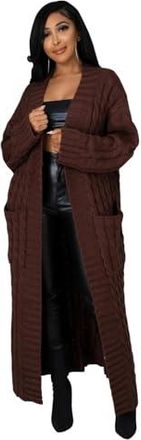 Generic Cardigan en tricot &eacute;pais pour femme, grande taille, pulls longs pour femmes, ouvert sur le devant, manches longues en tricot torsad&eacute;, caf&eacute;, XXL