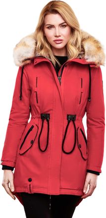 Navahoo warme Damen Winter Jacke lang Kunstfell Winterjacke Parka Mantel B660 [B660-Bomb-Rot-Gr.S]