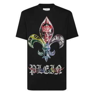 Philipp Plein Homme, Tops, Noir, Taille: 2XL T-Shirt Col Rond Chrome