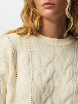 Pieces Strickpullover PCKATHY LS O-NECK CABLE KNIT NOOS BC Materialmix, Zopfstrickmuster