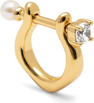 Singularu Einzelner Ohrring Perla und Spark. Messing mit 18K vergoldung und Perle. Schmuck für Damen