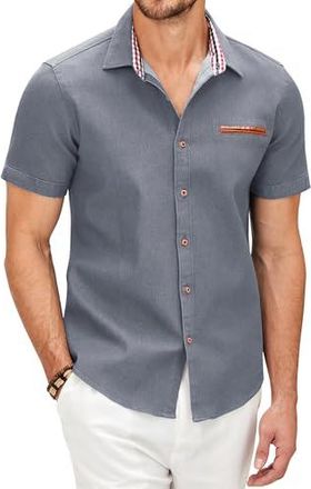 Coofandy Chemise Homme Manches Courtes Chemise en Jean d&Eacute;t&eacute; L&eacute;g&egrave;re D&eacute;contract&eacute;e en Coton Style Western Cowboy Business Casual Chemises Denim &Eacute;l&eacute;gante Slim Fit 