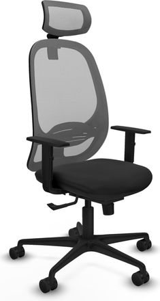 Piqueras y Crespo B&uuml;rostuhl aus schwarzem Kunstleder, zylindrisch, mit 1D-Armlehnen, h&ouml;henverstellbare Lendenwirbelst&uuml;tze und Kopfteil, h&ouml;henverstellbar und neigbar, Gr