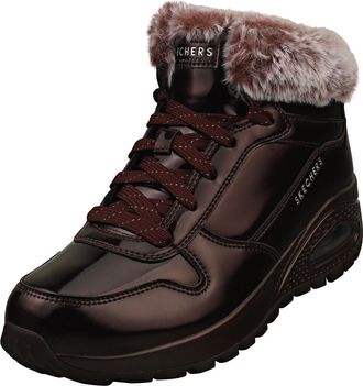 Skechers Damen Uno Rugged Fiesty Winter Stiefelette, Burgundy Patent Duraleather Faux Fur, 37 EU