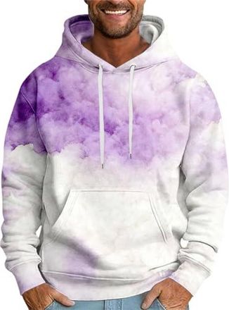 Generic Sweat à capuche pour homme, coupe ample, col zippé, imitation denim, nuage blanc et ciel, cordon de serrage, haut classique décontracté à manches long