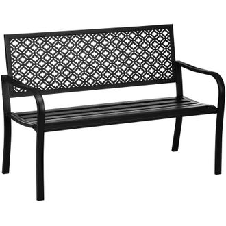 OUTSUNNY Banc de jardin - Outsunny - en acier - avec dossier &agrave; motif floral, accoudoirs - pour 2 personnes - charge max. 240 kg - noir