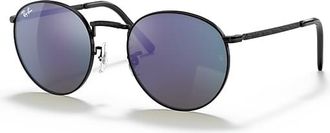 Ray-Ban New Round Sonnenbrillen Schwarz Fassung Blau Glas 50-21
