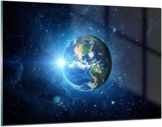 Arttor Wandbilder Dekoration Wohnzimmer Erde Universum Sterne Galaxie Bilder auf Glas 120x80cm Glasbild Schlafzimmer K&uuml;che Deko Wand Kunstdruck Art Gro&szlig; XXL 