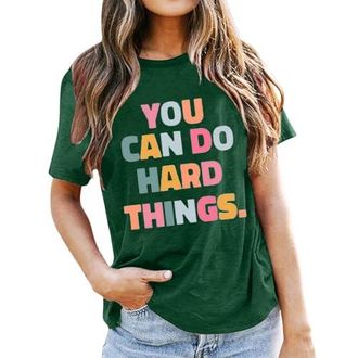 Generic T-shirts d&eacute;contract&eacute;s pour femme &laquo; You Can Do Hard Things &raquo; 2025 graphique d&eacute;t&eacute; ample hauts tendance enseignants sortant lettres printemps t-shirts mi