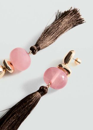 Mango Boucles doreilles pendantes pompons marron - Femme - Taille unique - MANGO