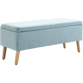 HOMCOM Homcom - Sitzbank mit Stauraum Polsterbank mit Leinenoptik, Sitztruhe mit Holzbeine, Truhenbank f&uuml;r Wohnzimmer Schlafzimmer Flur 110 x 39 x 45 cm