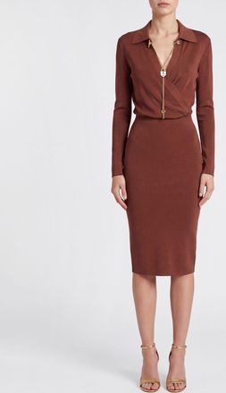 Elisabetta Franchi Midi-Etuikleid von aus Jersey mit V-Ausschnitt und langen &Auml;rmeln