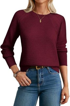 Grace Karin Pull &agrave; manches longues en laine m&eacute;rinos pour femme - Col rond - Aiguille &agrave; crochet - Coupe droite, rouge, S