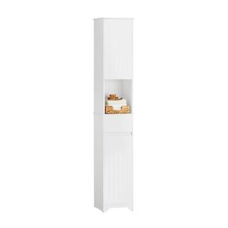 SoBuy Meuble Colonne de Salle de Bain - Armoire Haute de Salle de Bain Étroite avec Étagères Réglables et Compartiment Ouvert - Meuble de Rangement en Bois,