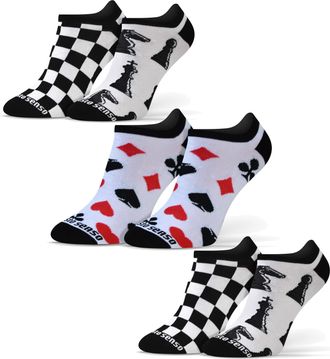 Sesto Senso Lustige Sneaker Socken Baumwolle Bunte Füßlinge Damen Herren 3 Paar Funny Socks Schach Spielkarten 43-46 3 Spielen & Spaß