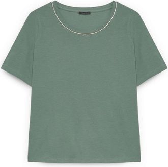 Fiorella Rubino Femme, Tops, Vert, Taille: 44 FR T-shirt en coton avec applications lumineuses
