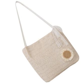 IFUNDOM Paquet Cabas en Paille Tiss&eacute;e pour Femmes Grand Paquet Fourre-tout D&eacute;t&eacute; L&eacute;ger et Spacieux Couleur Tournesol Blanc Plage et Loisirs au Quotidien