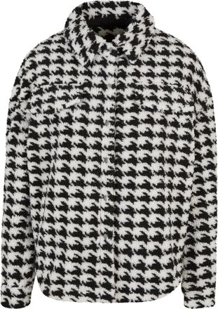 Urban Classics Damen Ladies AOP Sherpa Overshirt blackhoundstooth, XS