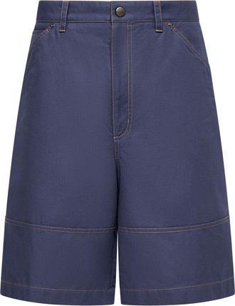 Moncler Moncler Linen & Cotton Gabardine Cargo Shorts, Men, Blue, Size: 50