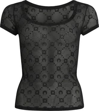 Marine Serre Femme, Blouses et Chemises, Noir, Taille: 40 FR T-shirt ras du cou SS Moonogram Mesh Flock