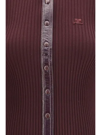 Courr&egrave;ges Ribbed Viscose with Vinyl Trim Cardigan - Burgundy
