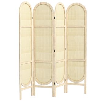 HOMCOM Paravent interieur aus Holz 4 Paneele 170 x 160 cm faltbarer und tragbarer Raumteiler, handgewebtes Muster, Trennwand für Wohnzimmer Schlafzimmer Haus