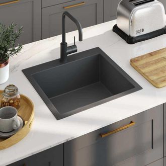 vidaXL Handgemachte Einbausp&uuml;le Schwarz Edelstahl - Vidaxl