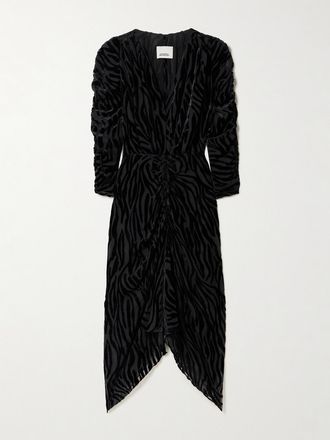 Isabel Marant Nemil Midikleid Aus Devoré-samt Mit Raffungen - Schwarz