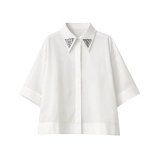 Pinko Pinko, Femme, Blouses et Chemises, Blanc, Taille: 38 FR Pescara Cropped Short-Sleeve Shirt